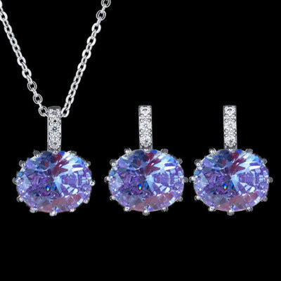Valentine's Jewelry Set 2pcs Charming Amethyst Germs Silver Necklace ...