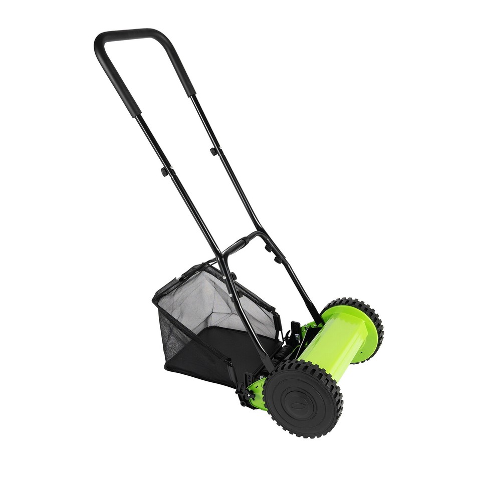 Manual Lawn Mower 5-Blade Push Reel Lawn Mower with Grass Catcher Green ...