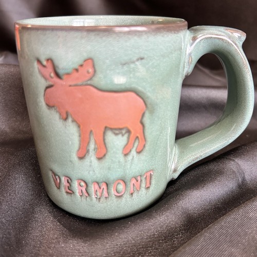 VERMONT COFFEE MUG~ Pottery~Thumb Rest ~ Moose~Green~Heavy Duty | eBay