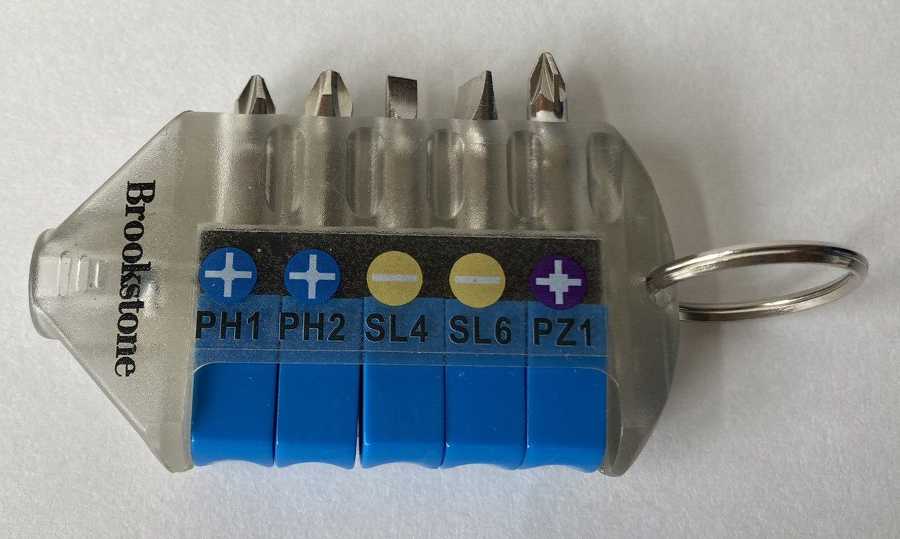 NEW in Box BROOKSTONE Keychain Screwdriver 5 Magnetic Screwdriver Bits ...