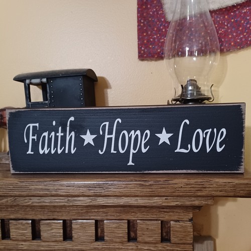 FAITH HOPE LOVE Country Farmhouse Rustic Primitive Sign Inspirational ...