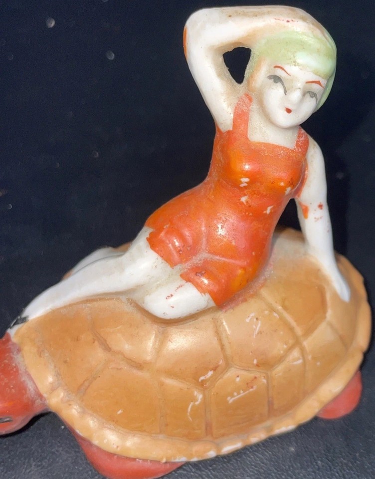 Vintage Art Deco Bathing Beauty Lady Porcelain Figurine on Turtle ...