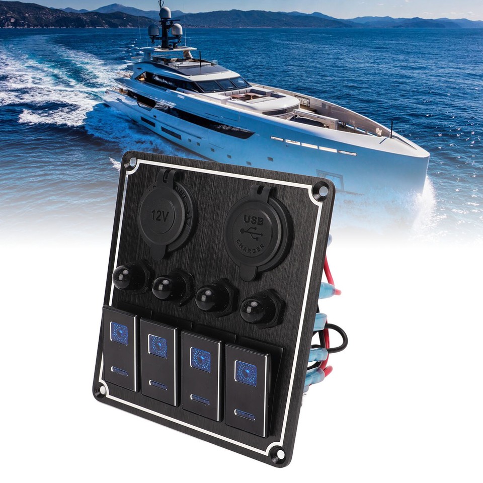 Boat Marine Switch Panel 4 Gang Rocker Switch Panel With USB Cigarette ...
