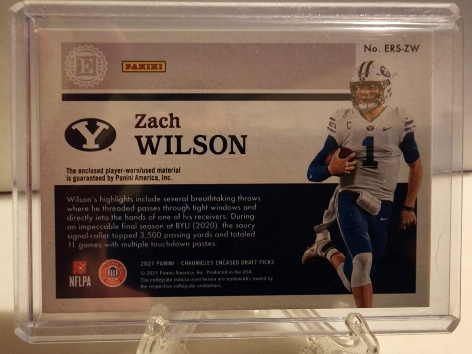 Zach Wilson Rookie Jersey Patch Panini Encased Chronicles 2021 BYU NY ...