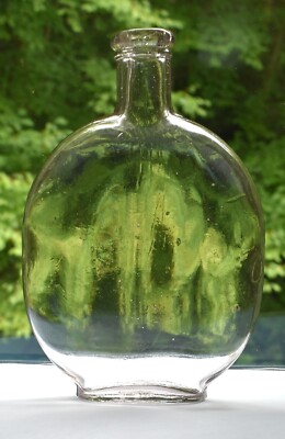 ANTIQUE PUMPKIN SEED FLASK BOTTLE CLEAR Light Tint NICE CONDITION 12 oz ...