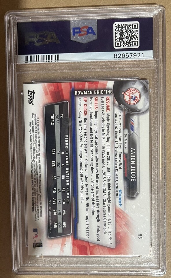 2017 Bowman Chrome Aaron Judge #56 Rookie RC Batting PSA 9 MINT | eBay