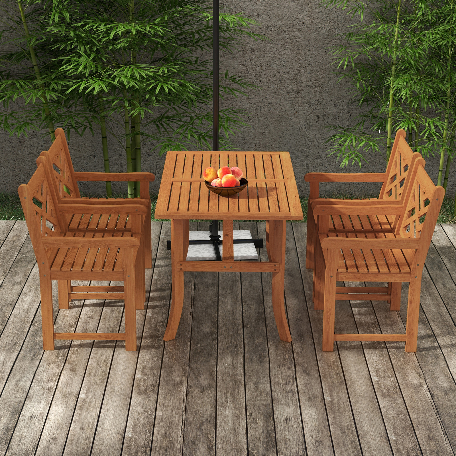 Outsunny Patio Table and Chairs Set of 4 w/ Slatted Top Table & Seat ...