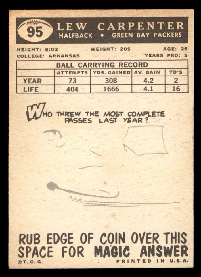1959 Topps Football #95 Lew Carpenter VG/EX | eBay