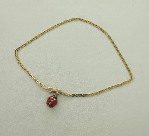 10k real yellow gold Lady Bug Bracelet Or Anklet 9” | eBay