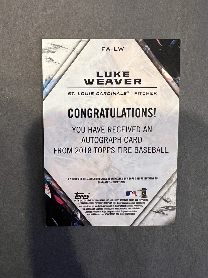 2018 Topps Fire Luke Weaver #FA-LW Fire Autograph | eBay
