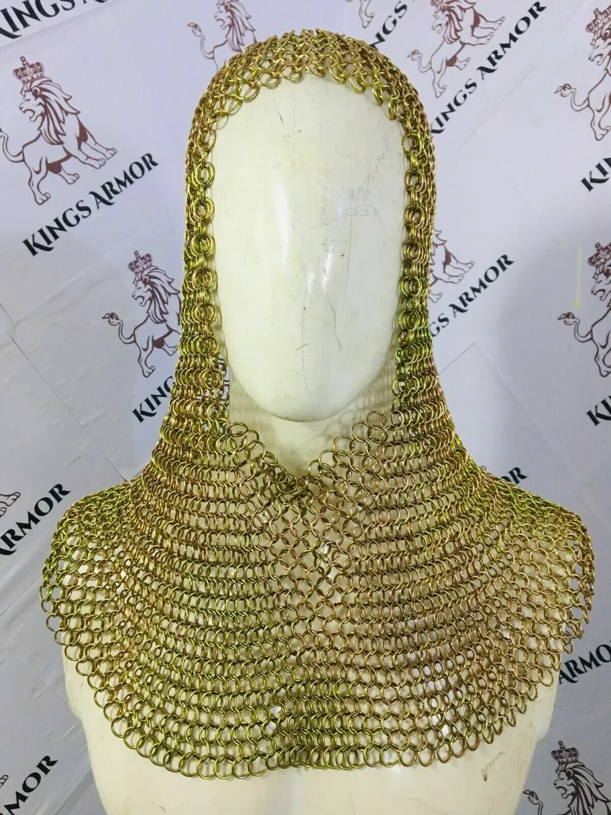 MS Butted Chain Mail Coif Golden Polish 16 SWG Knight Coif Medieval ...