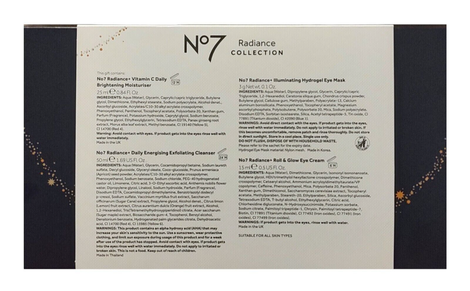 No7 Radiance+ Collection 4 Piece Gift Set Moisturizer Eye Cream ...