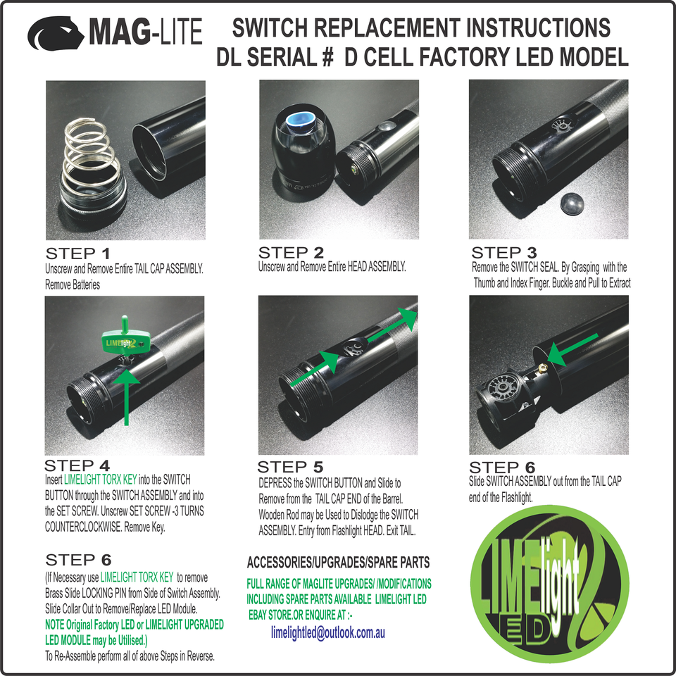 MAGLITE UPGRADE SWITCH ASSEMBLY D/DL PREFIX FLASHLIGHT TORCH GENUINE ...