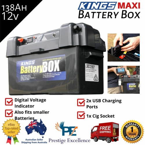 Kings Maxi Battery Box 12v 138Ah AGM Portable Fits 138ah Batt USB Cig ...