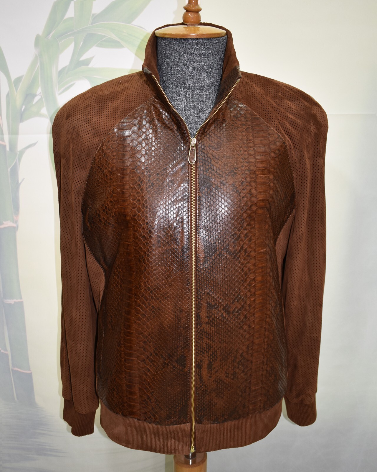 Luxury Python Leather Genuine Perforated Metis Suede Men Brown Bomber Jacket | eBay