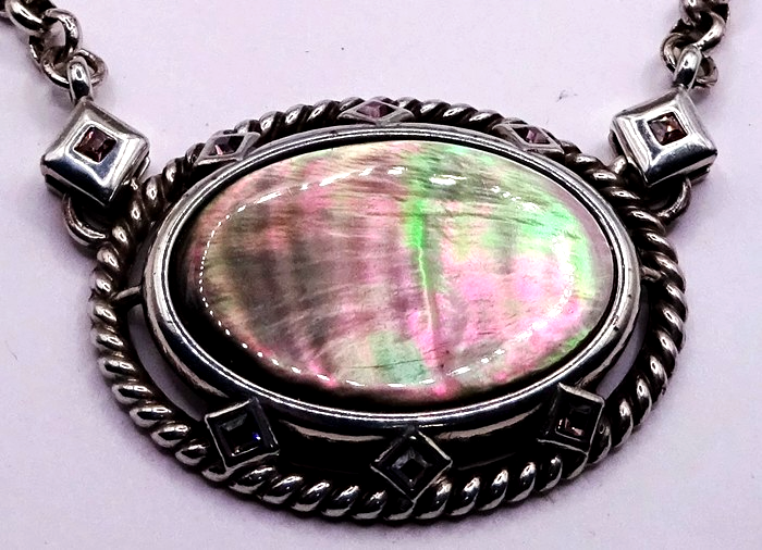 Brighton Iridescent Mother of Pearl Abalone Jeweled Accent Pendant ...