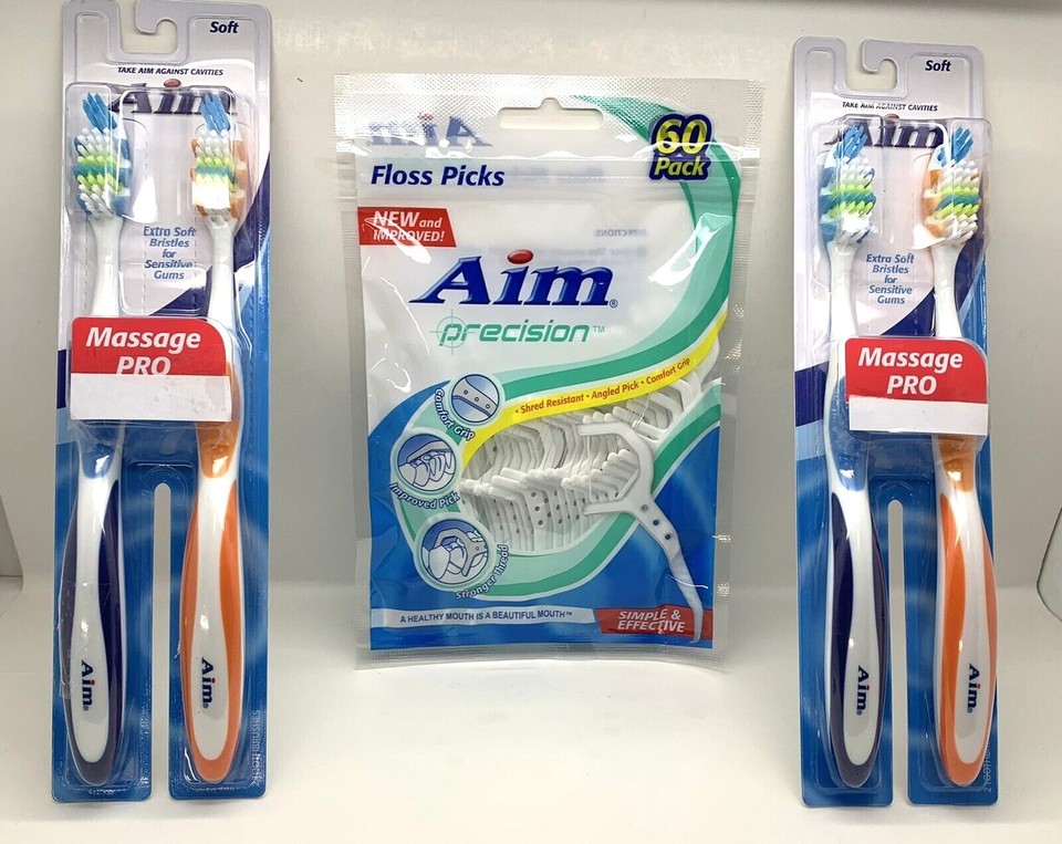 Aim Precision Floss Picks Dental and Toothbrush Soft Massage Pro/ 5 ...