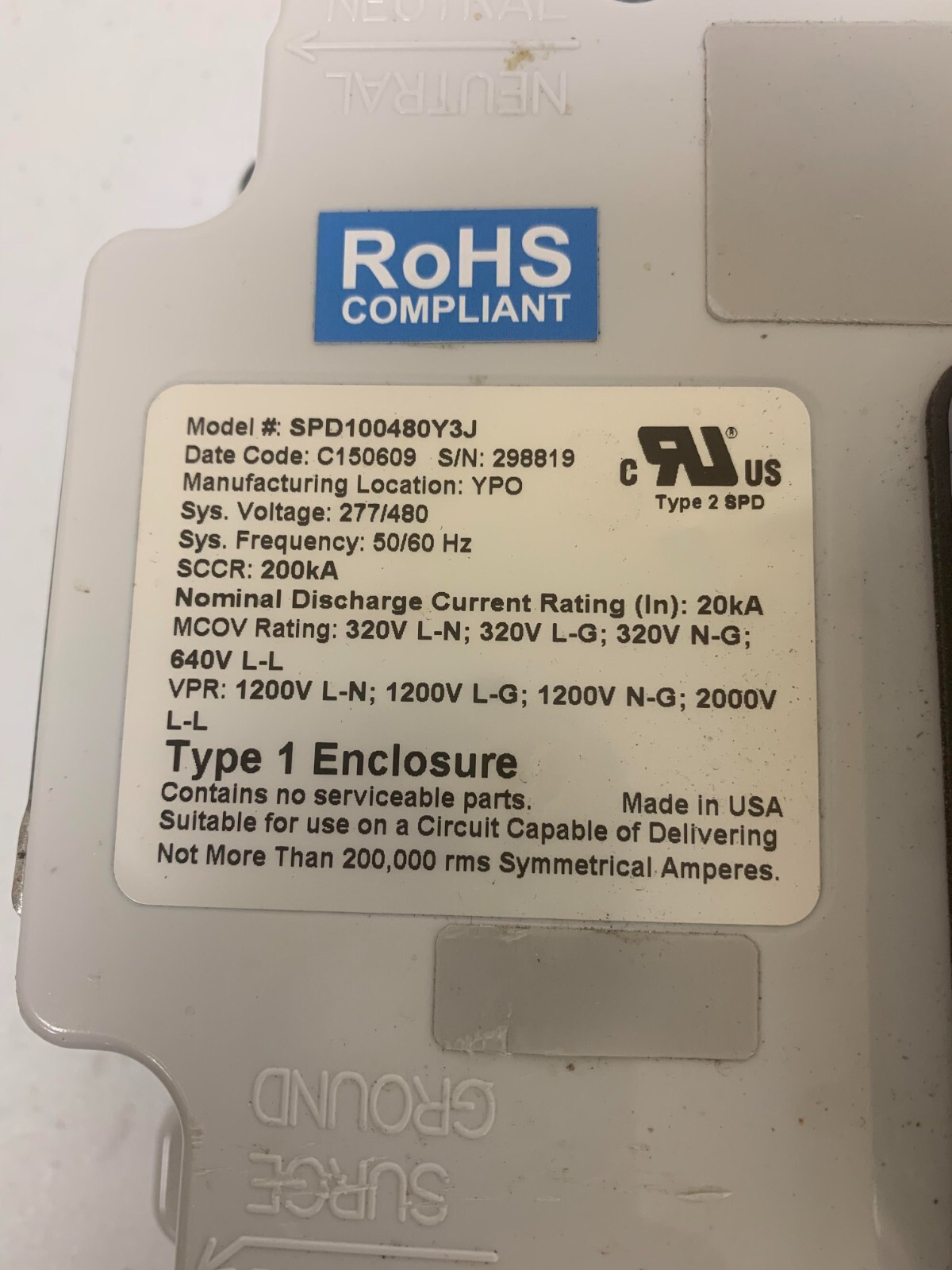 EATON SPD120400Y3J SPD SERIES SURGE PROTECTIVE DEVICE 100kA NEW - FREE ...