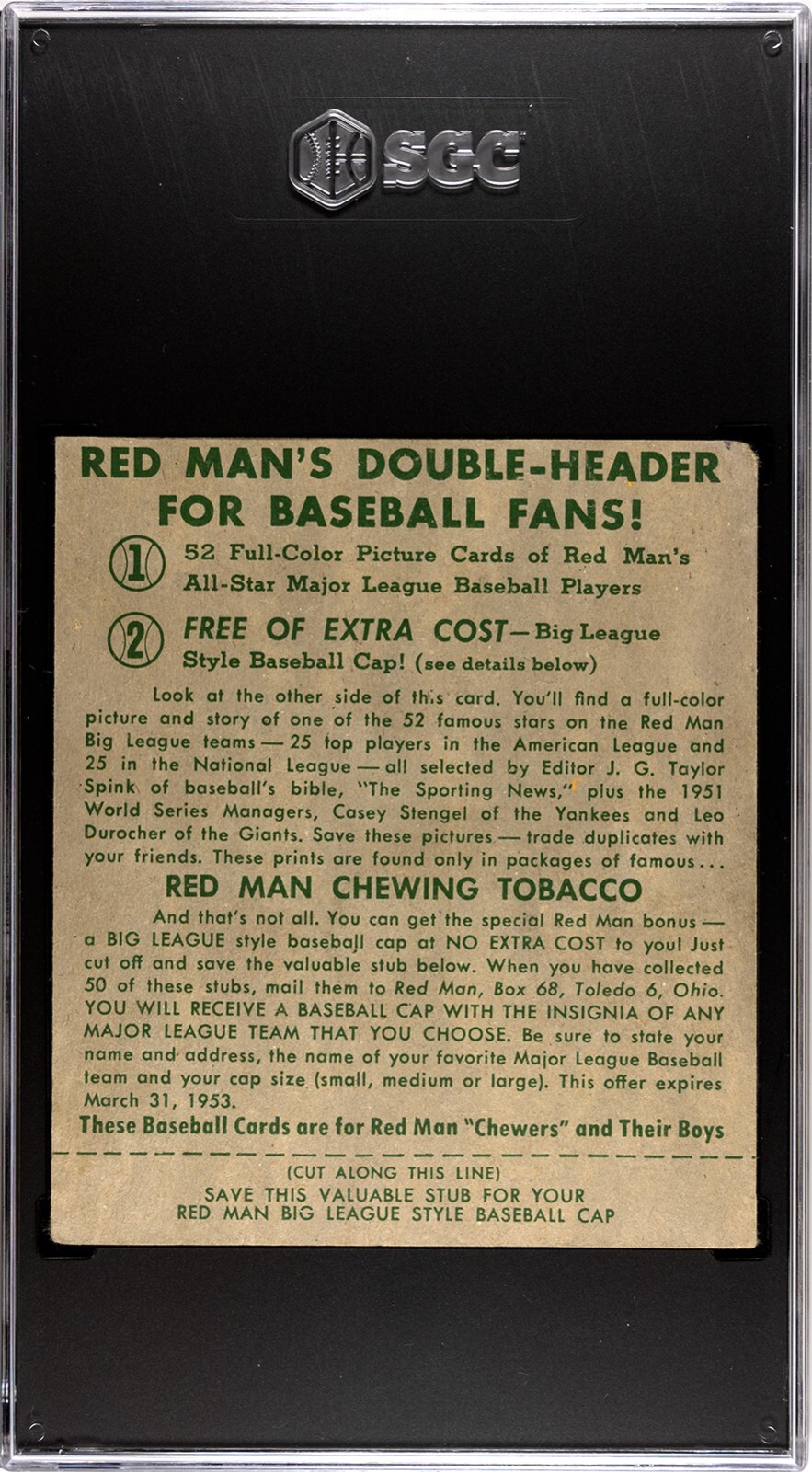 1952 Redman Tobacco, NL-21 Duke Snider, MLB HoF, Brooklyn Dodgers - SGC ...