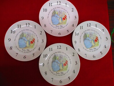 4 8" Beatrix Potter Peter Rabbit Plates w/Clock Design, Made in England ...
