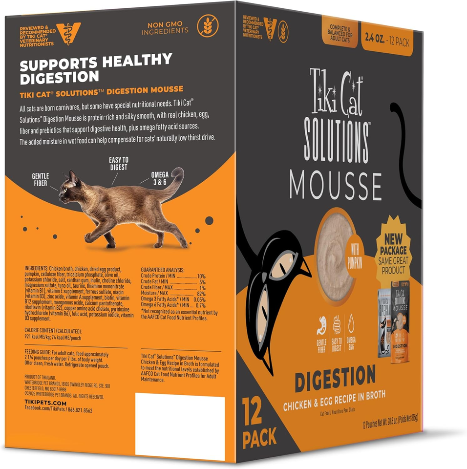 Tiki Cat Solutions Mousse Multipack Wet Cat Food, Digestion, Chicken ...
