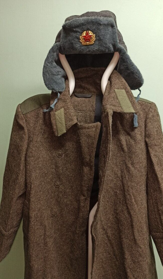 USSR Military Jacket Soldier Overcoat Soviet Army Shinel 56-3 + Ushanka ...