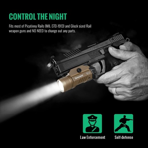 Gmconn 1200 Lumens Tactical Flashlight Rail Mounted Pistol LED Strobe ...