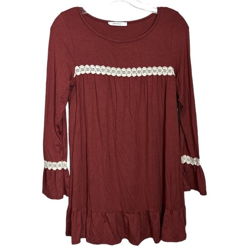 Emerald Blouse Women's Small Burgundy Ruffle and Lace Long Sleeve Top ...