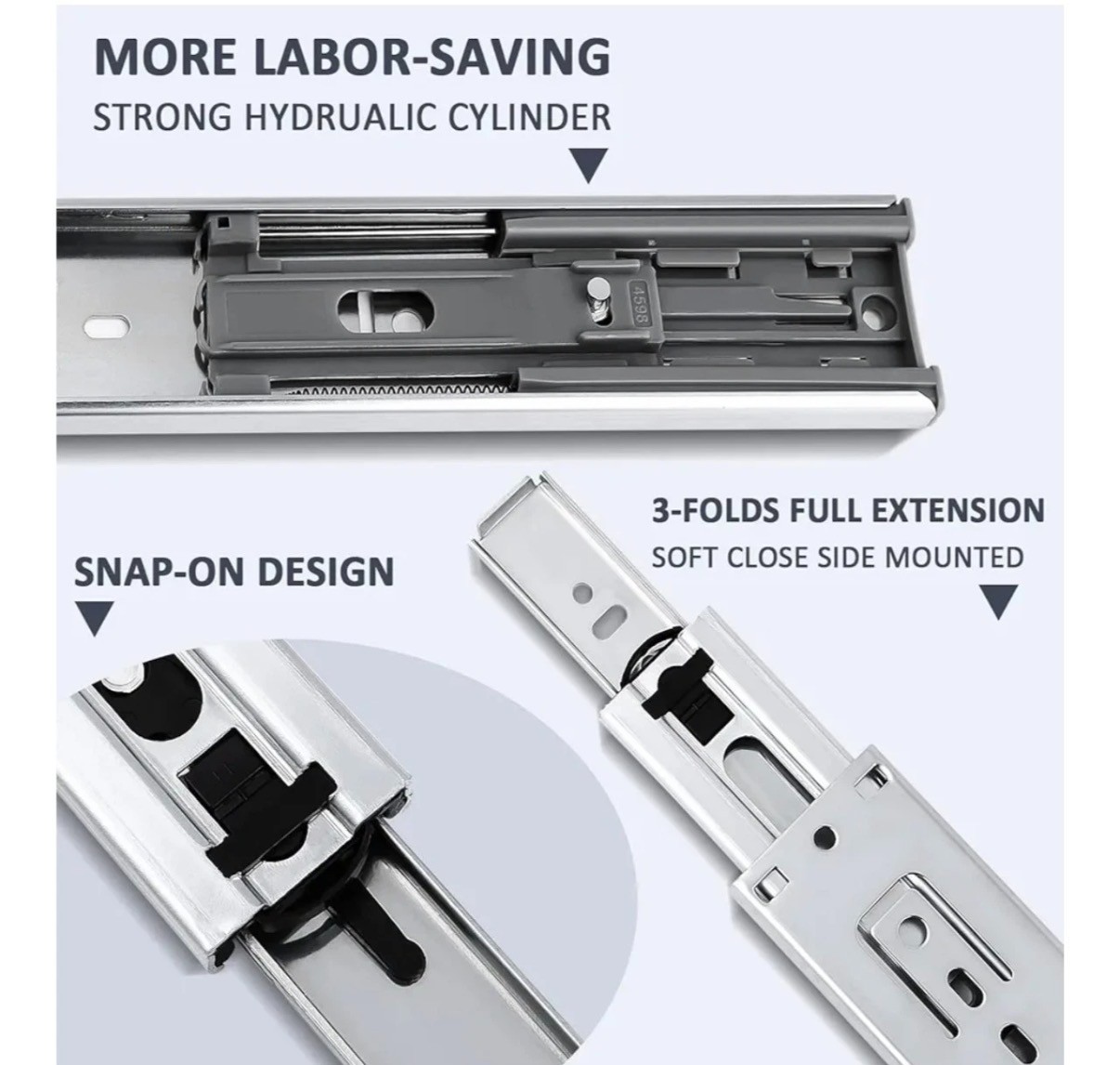 16" Soft Close Side Mount Drawer Slides Full Extension Ball Bearing ...