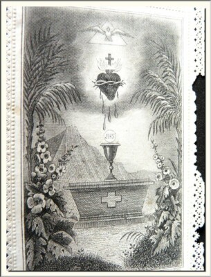 1880's FRENCH SACRED HEART JESUS BLEEDING OVER EUCHARIST CANIVET LACE ...