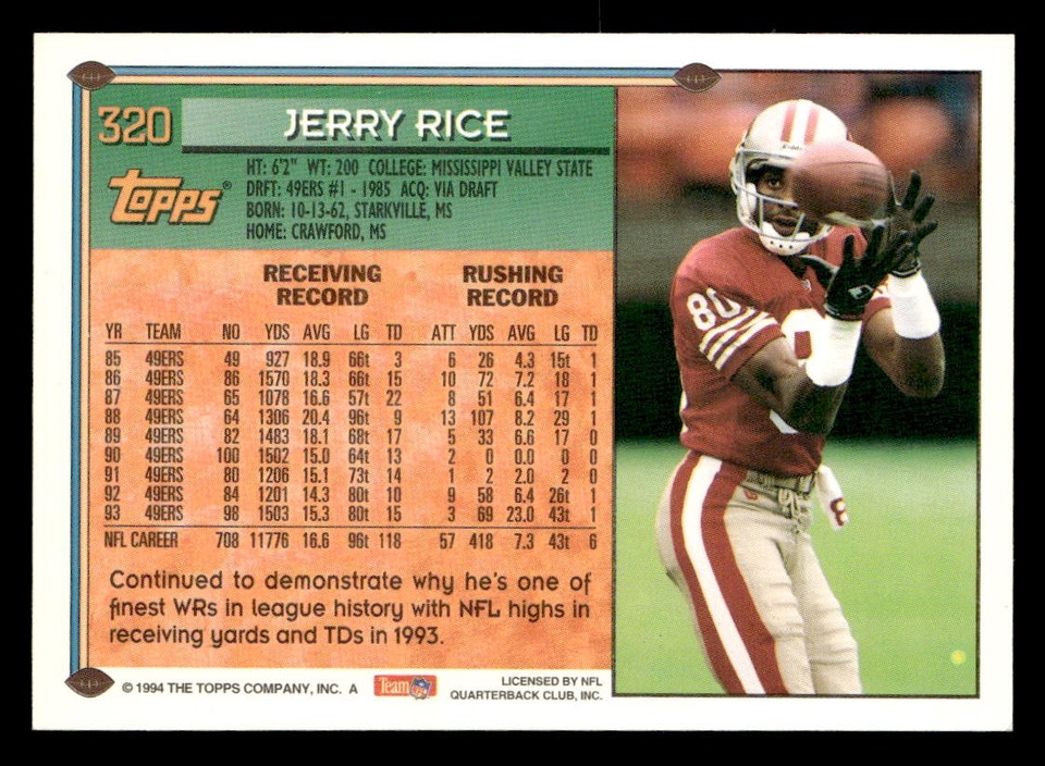 Jerry Rice 1994 Topps Card #320 San Francisco 49ers | eBay