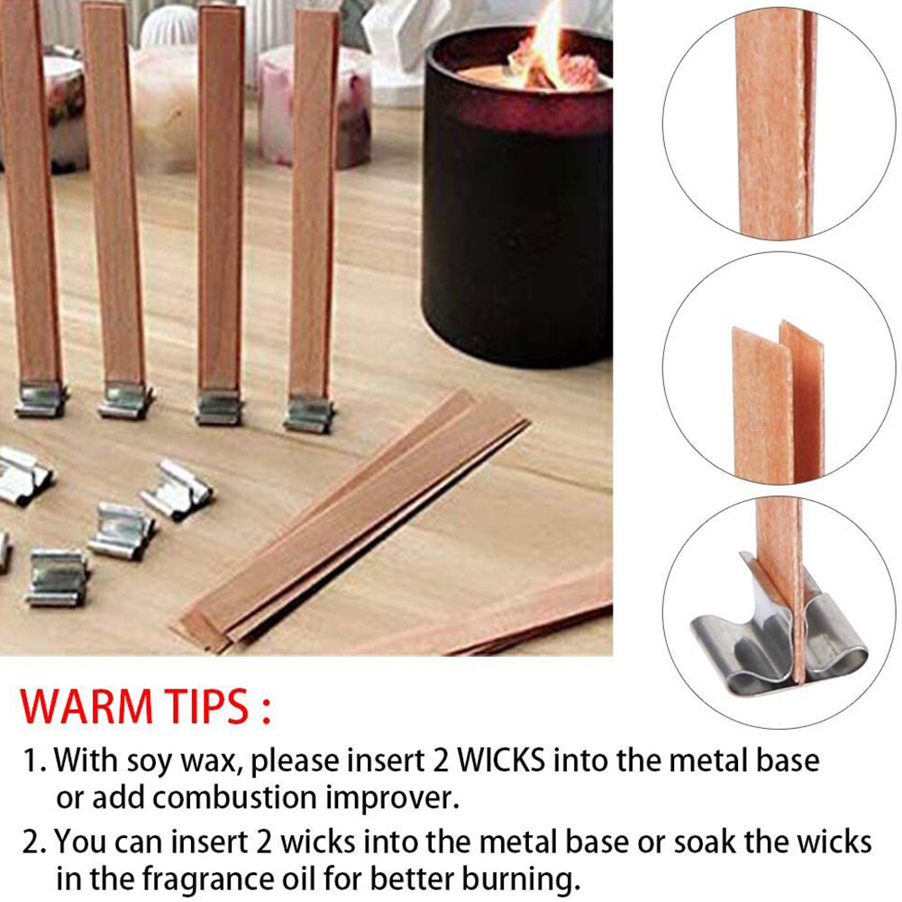 100Pcs Wood Wicks with Metal Clips Smokeless Wooden Candle Wicks ...