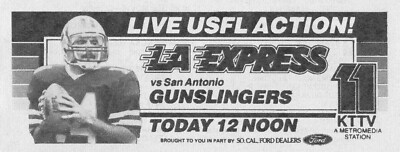 1984 KTTV TV AD II USFL FOOTBALL LA EXPRESS QUARTERBACK TOM RAMSEY UCLA ...