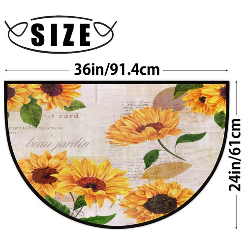 Half Round Doormat Sunflower Flower Floral Non-Slip Washable Semi ...