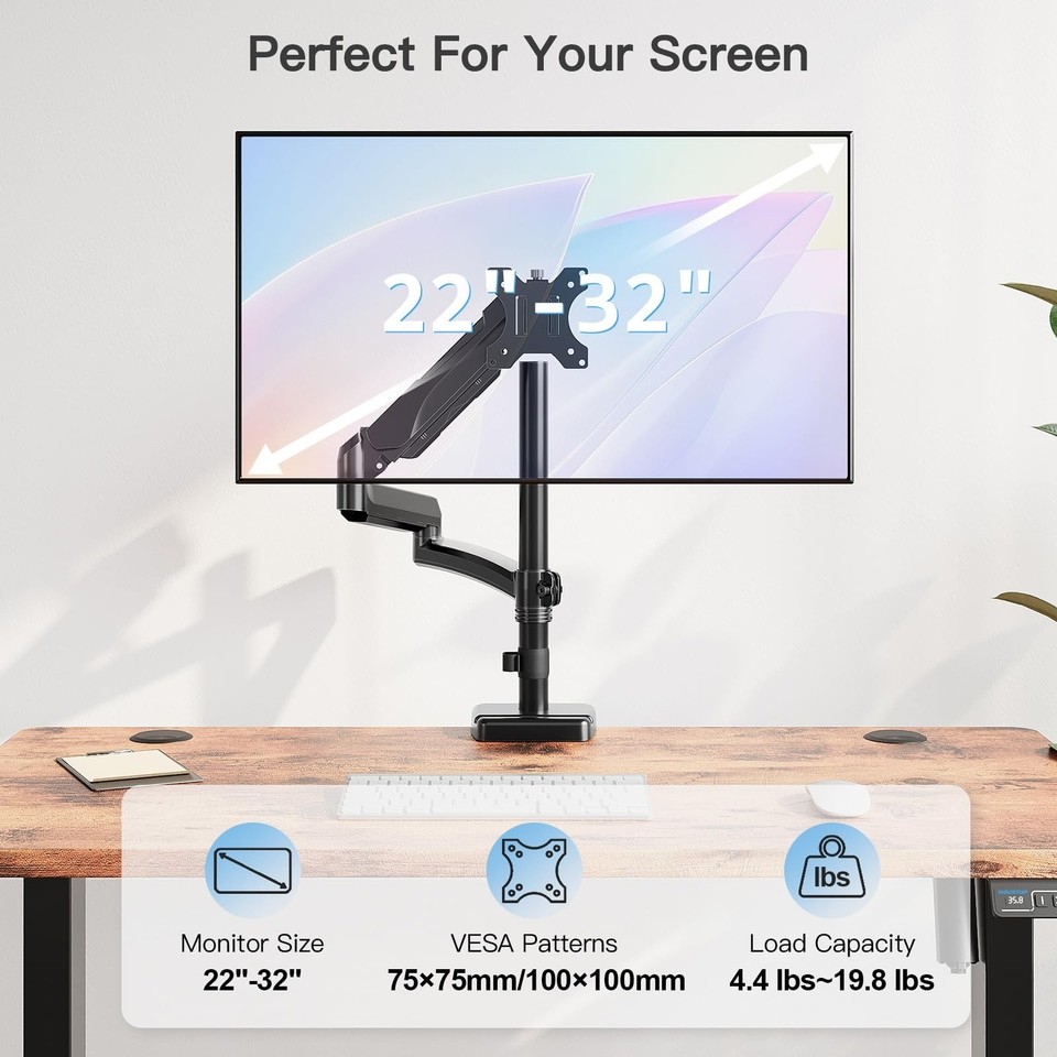 MOUNTUP 27 inch Extra Long Monitor Arm, Single Desk Mount for 22-32 ...
