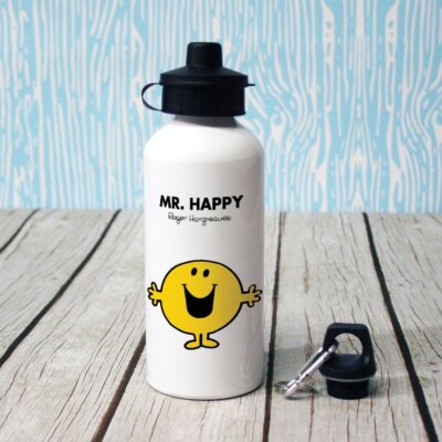 Mr Men Water Bottle Mr Happy Portable Travel Cup w/ Carabiner Hook ...