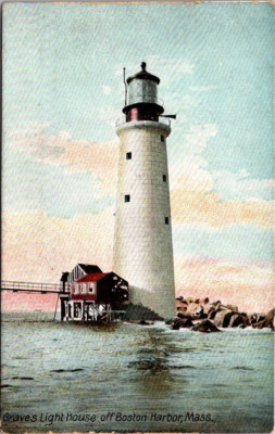 Postcard Graves Lighthouse Off Boston Harbor Mass. Divided Back Made in ...