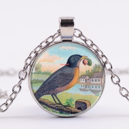 BIRD ROBIN charm pendant Sterling plated Silver 925 20" necklace gift ...