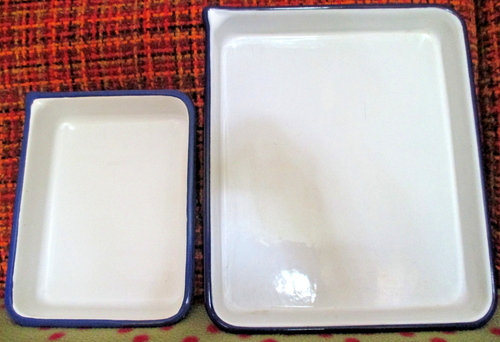 Vintage Small & Medium Blue & White Enamelware Photo Trays-Small is ...
