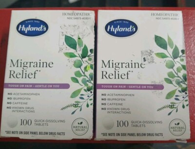 2 X Hylands MIGRAINE RELIEF homeopathic 100 Quick-Dissolving Tablets ...
