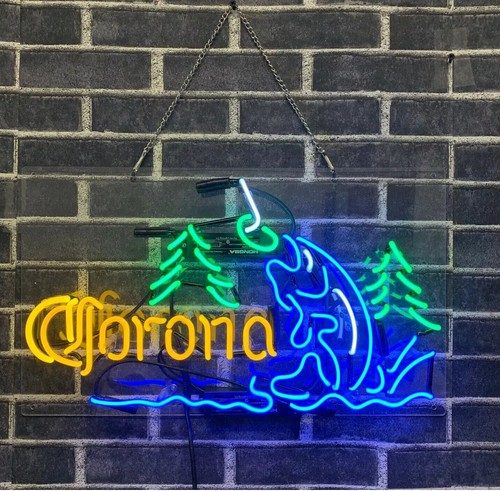 Corona Hooked Fish Trees Acylic Neon Lamp Sign Light 20"x16" Beer Bar ...