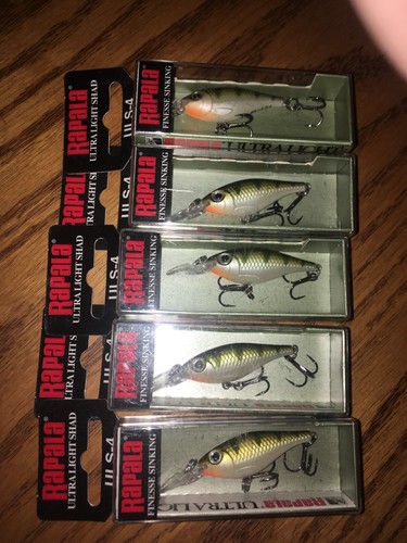 RAPALA ULTRA LIGHT SHAD 04's==LOT OF 5 YELLOW PERCH COLORED FISHING ...