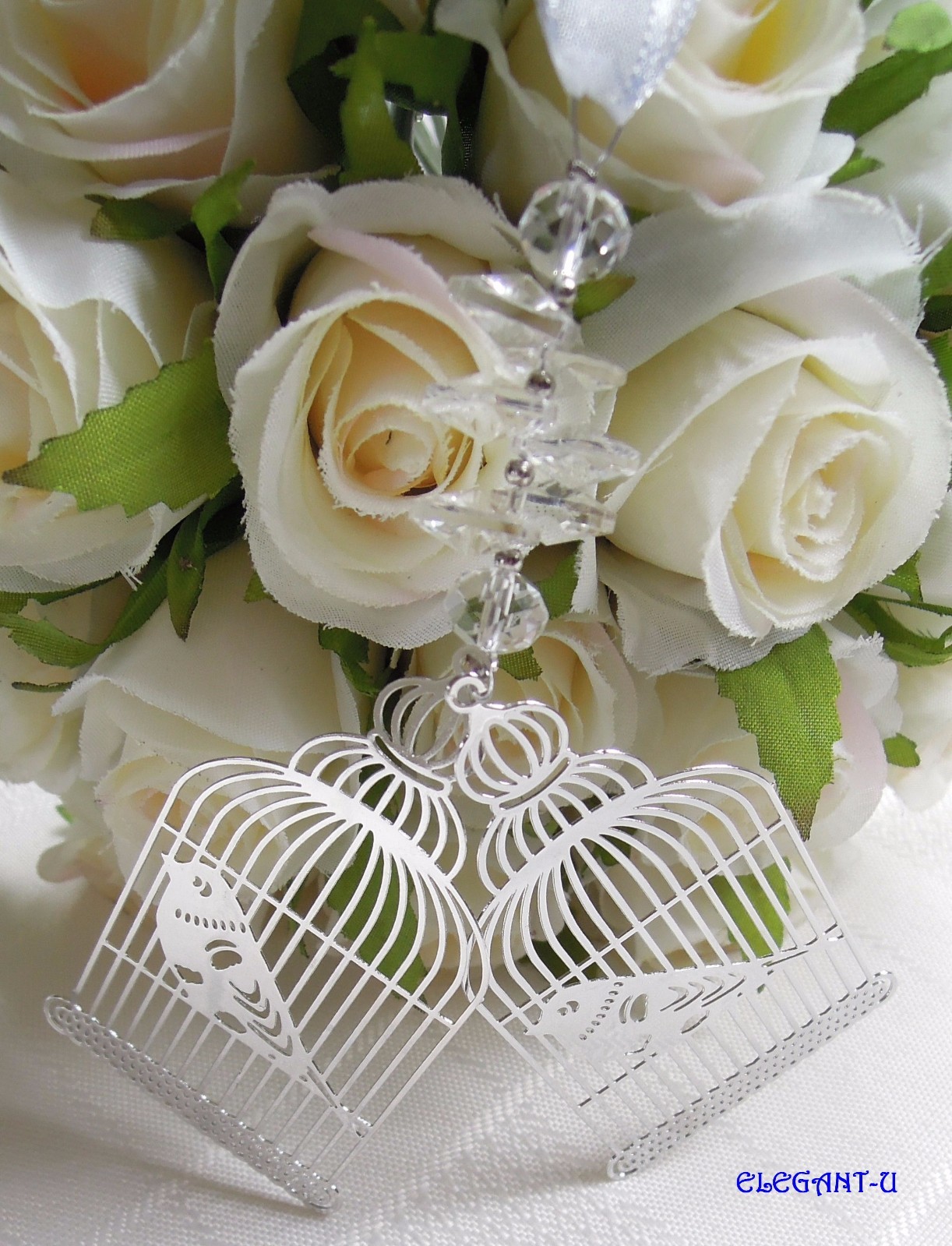 REDUCED Love Birds In Silver Cage Wedding/Bridal Good Luck Charm ...