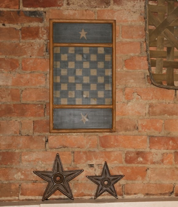 Primitive Handmade Wood Checkerboard Framed Green Mustard Stars ...