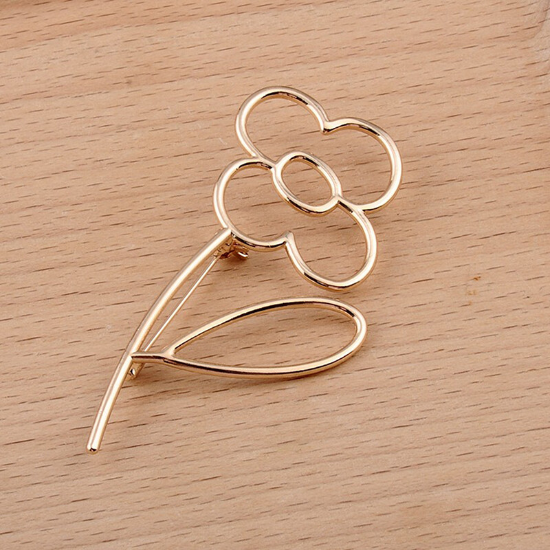1pc Fashion Brooch Pin Simple Hollow Flower Brooch Pin Gold Alloy ...