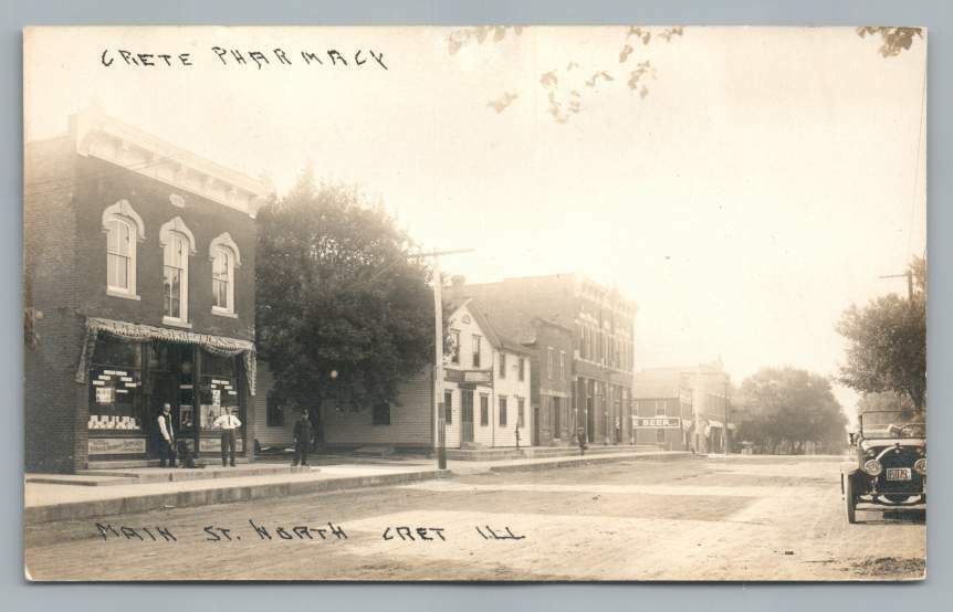 Main Street CRETE Illinois RPPC Will County Antique Photo~Pharmacy ...
