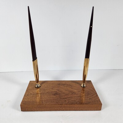 Vtg Sheaffer Desk Set Wood Base Ball Point Pen Fountain Pen Plain ...