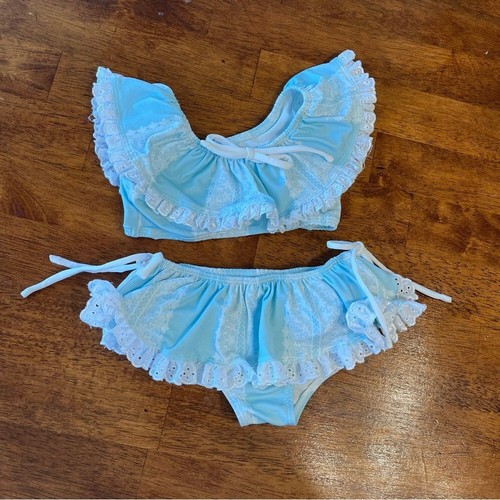 Well Dressed Wolf 2 pc blue white ruffle bikini swimsuit size 24 months ...