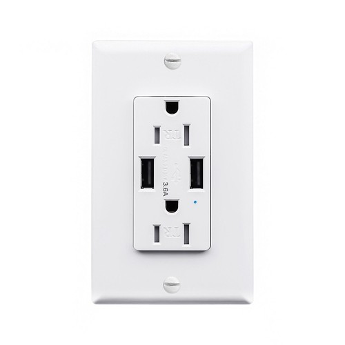 Wall Socket Charger with 3.6A USB Ports Duplex Outlets TR 15 Amp ...