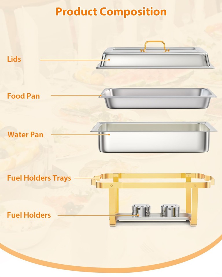 5/9L Chafing Dish Buffet Set of 2/4/6 Stainless Steel Food Warmers ...